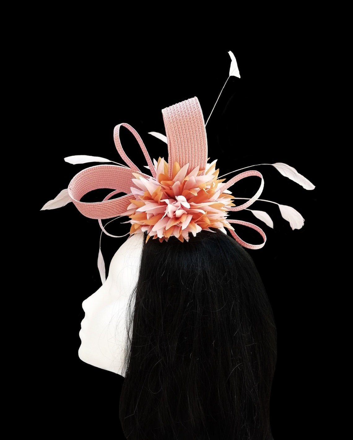 Pale Pink Wedding Woman Hat Flower and Feather Race Headpiece - Etsy
