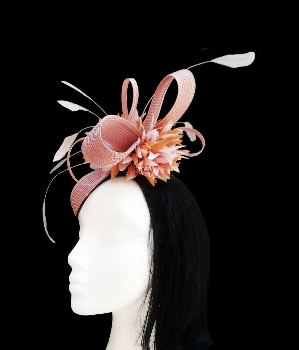 Pale Pink Wedding Woman Hat Flower and Feather Race Headpiece - Etsy