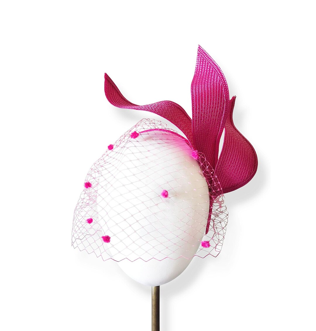 Fuchsia Pink Fascinator With Birdcage Veil – Headpiece for Wedding ...