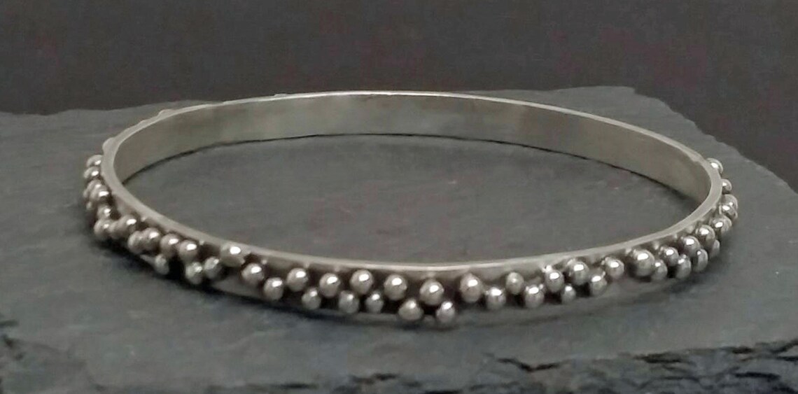 Argentium and Sterling Silver Pointiller Granulated Bangle - Etsy