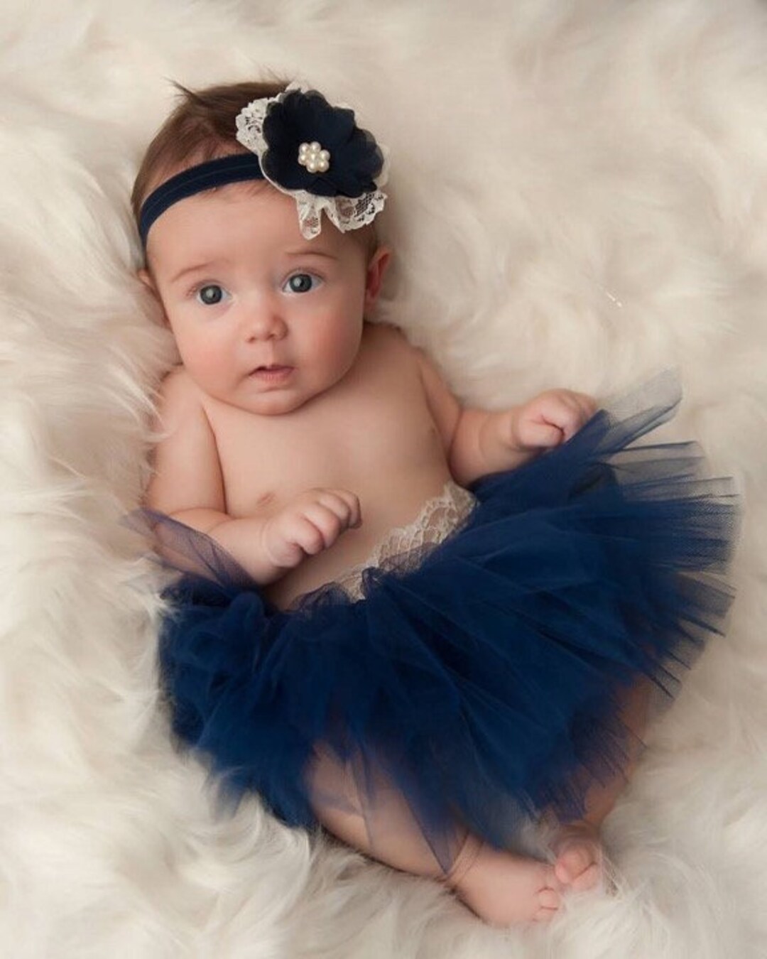 Navy Blue Tutu Set With Lace Headband, Baby Girl Headband, Lace Band ...