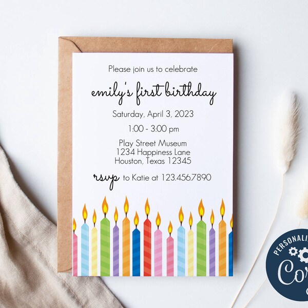 Candle Birthday Invitation - Etsy
