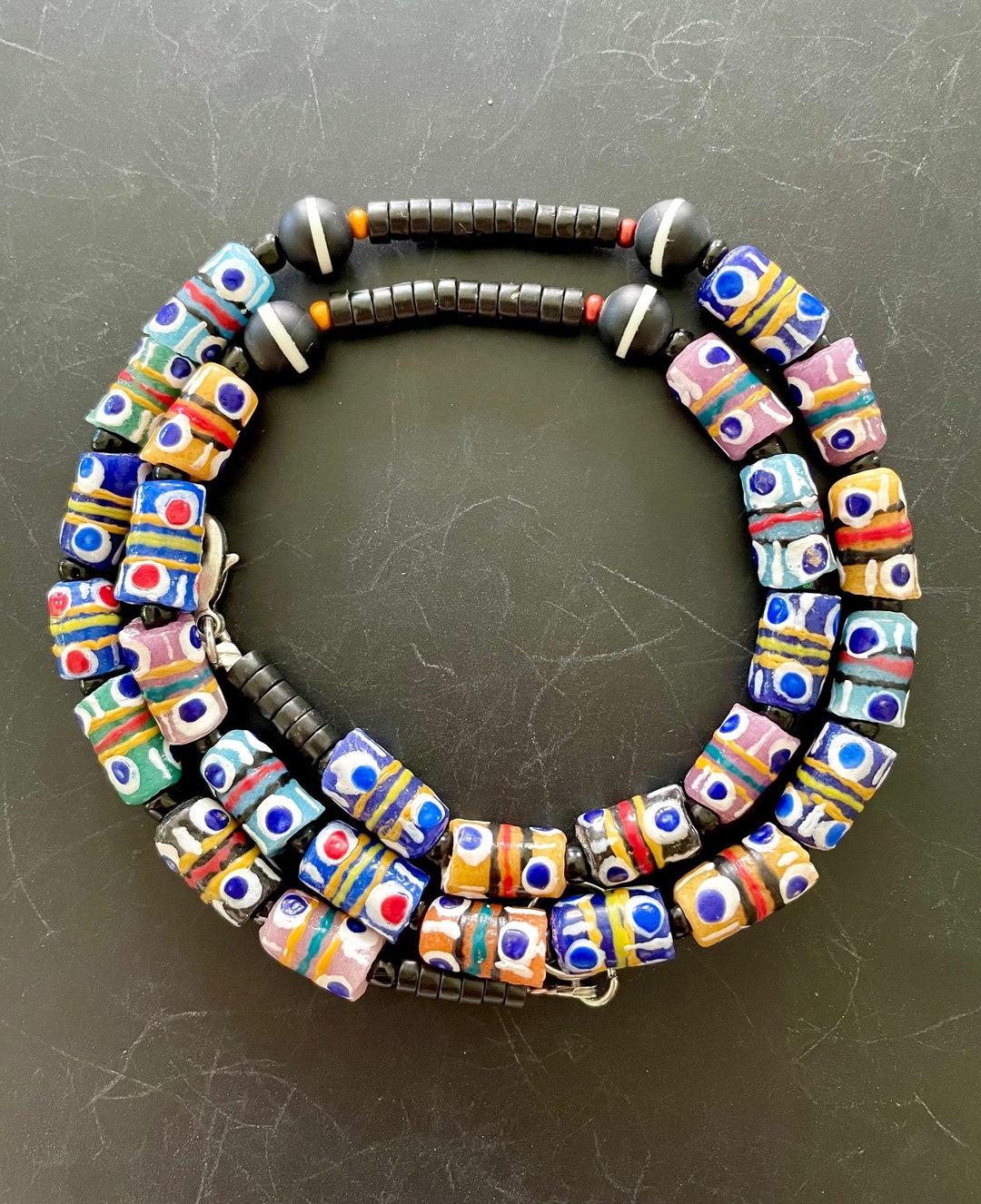 GORGEOUS Small Authentic African Krobo Bead Necklace Hand Made Beads ...