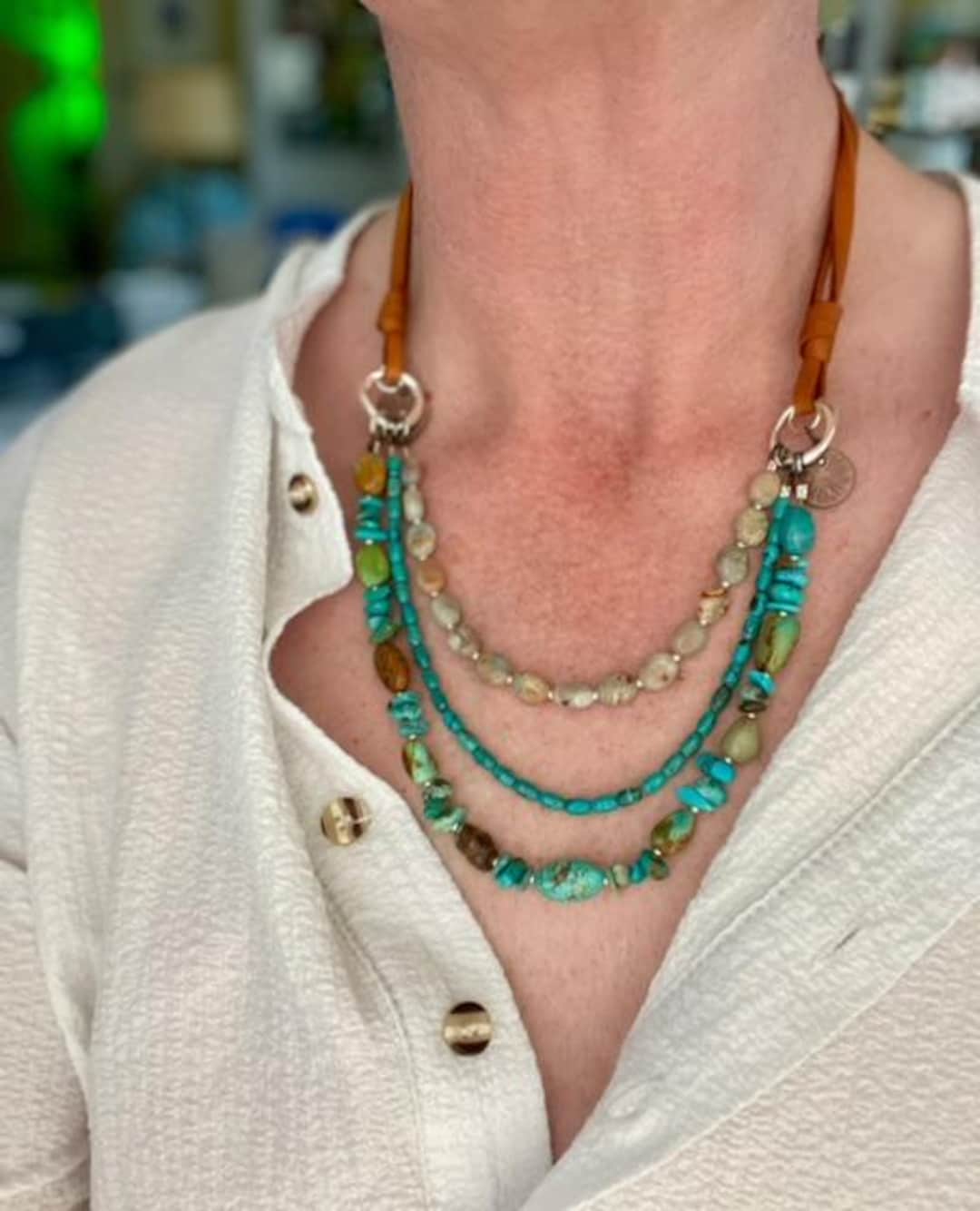 Sundance Style Turquoise Necklace: 3-strand Boho Gemstone, Adjustable ...