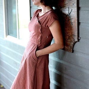 1930s Short Sleeve Dress - 1930s Red House Dress - Casual Cotton Dress ...