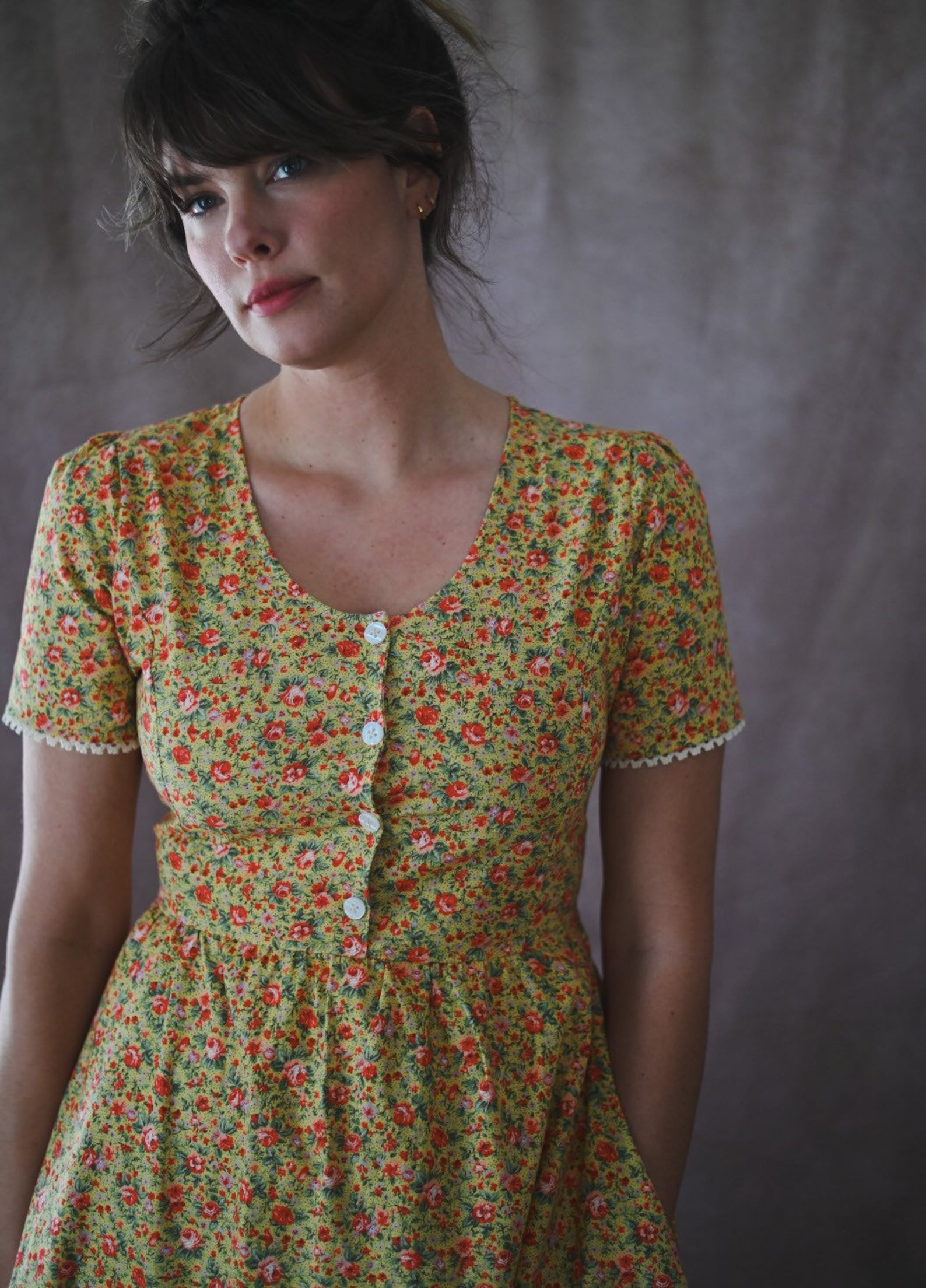 Carousel Dress /golden Floral, Vintage Dress, Long Dress, Short Sleeve ...
