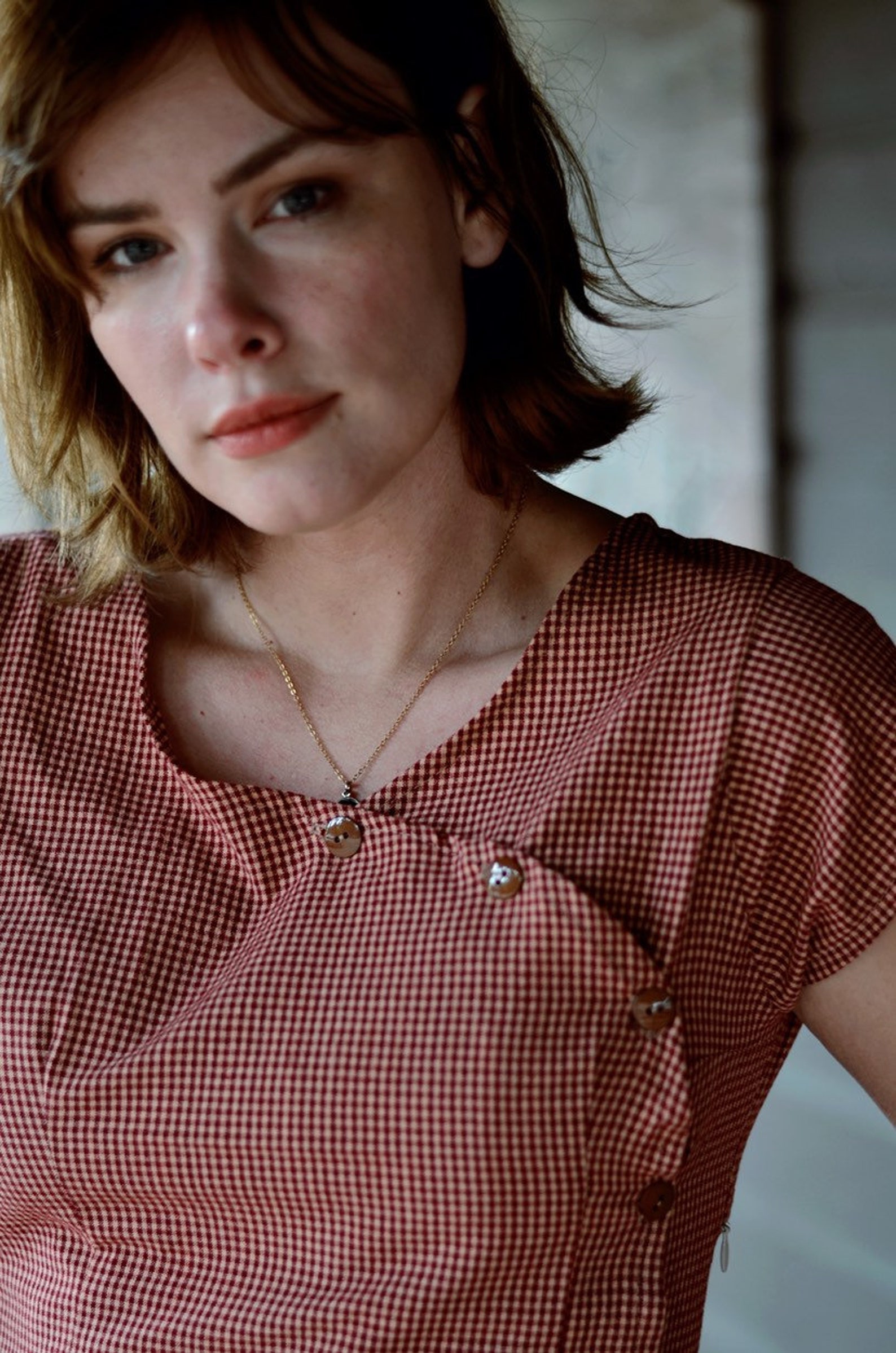 1930s Short Sleeve Dress - 1930s Red House Dress - Casual Cotton Dress ...
