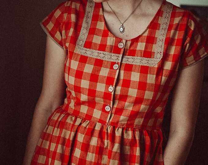 1930s Short Sleeve Dress 1930s Red House Dress Casual - Etsy Sweden