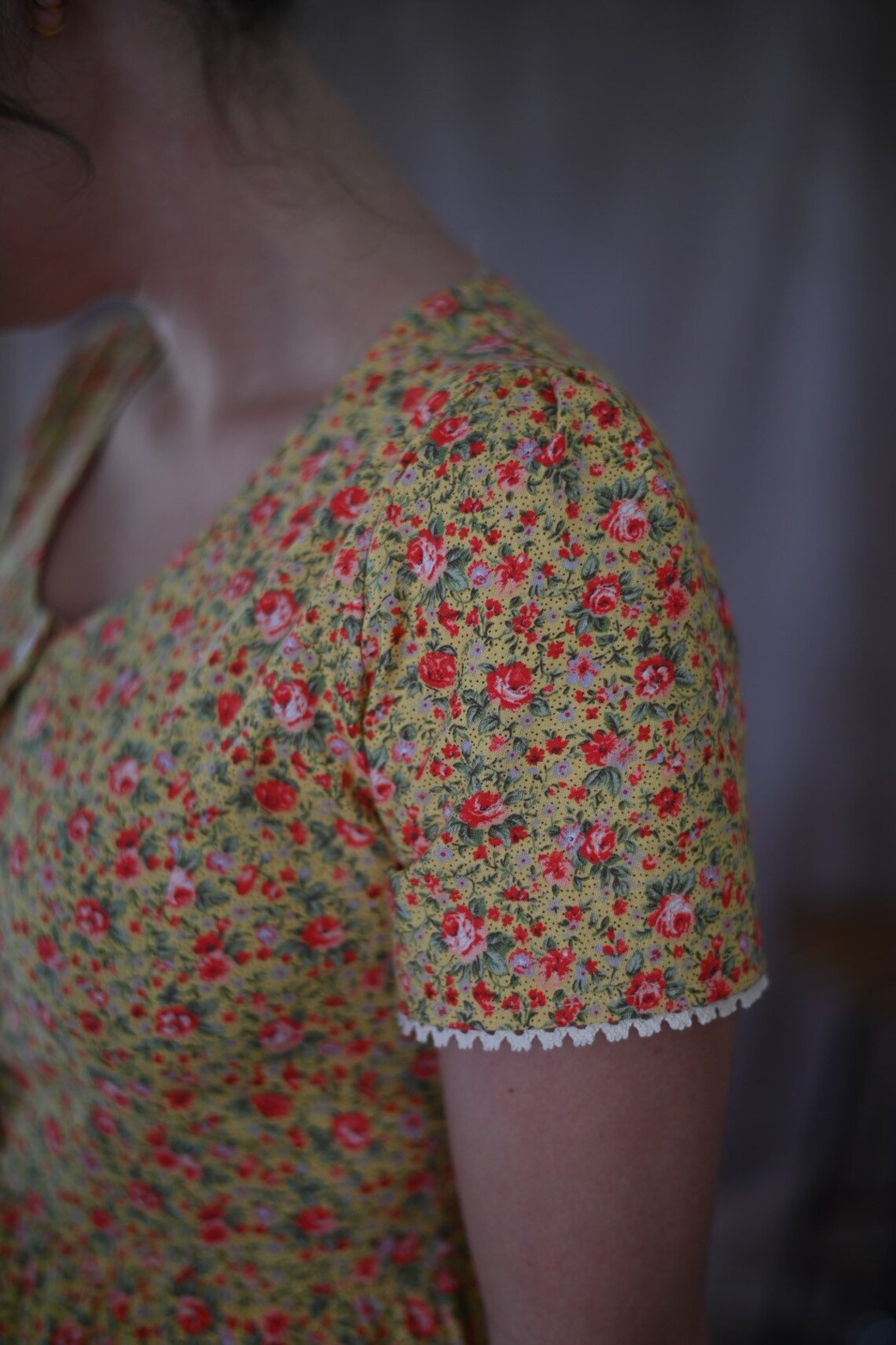 Carousel Dress /golden Floral, Vintage Dress, Long Dress, Short Sleeve ...
