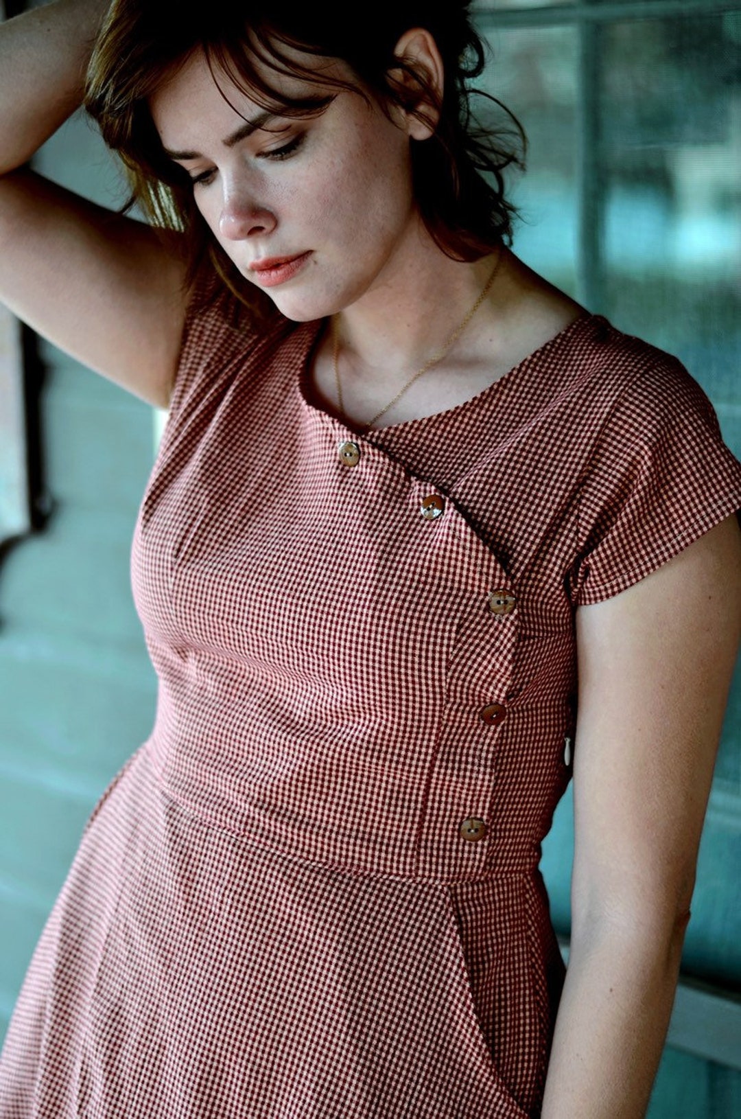 1930s Short Sleeve Dress 1930s Red House Dress Casual Cotton Dress Red ...