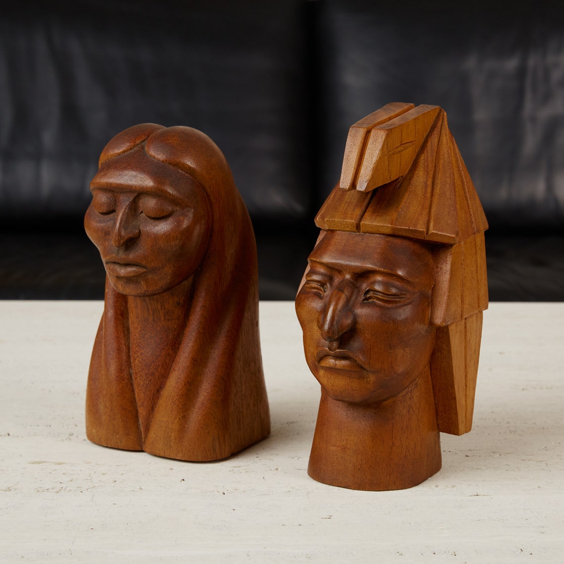 Pair of Wooden Native American Busts - Etsy