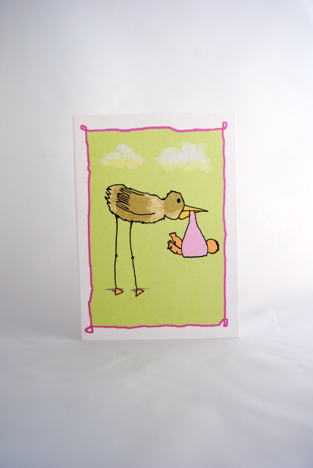 New Baby / Stork Card. Hand Illustrated Digital A6 Card or Giclée A4 ...
