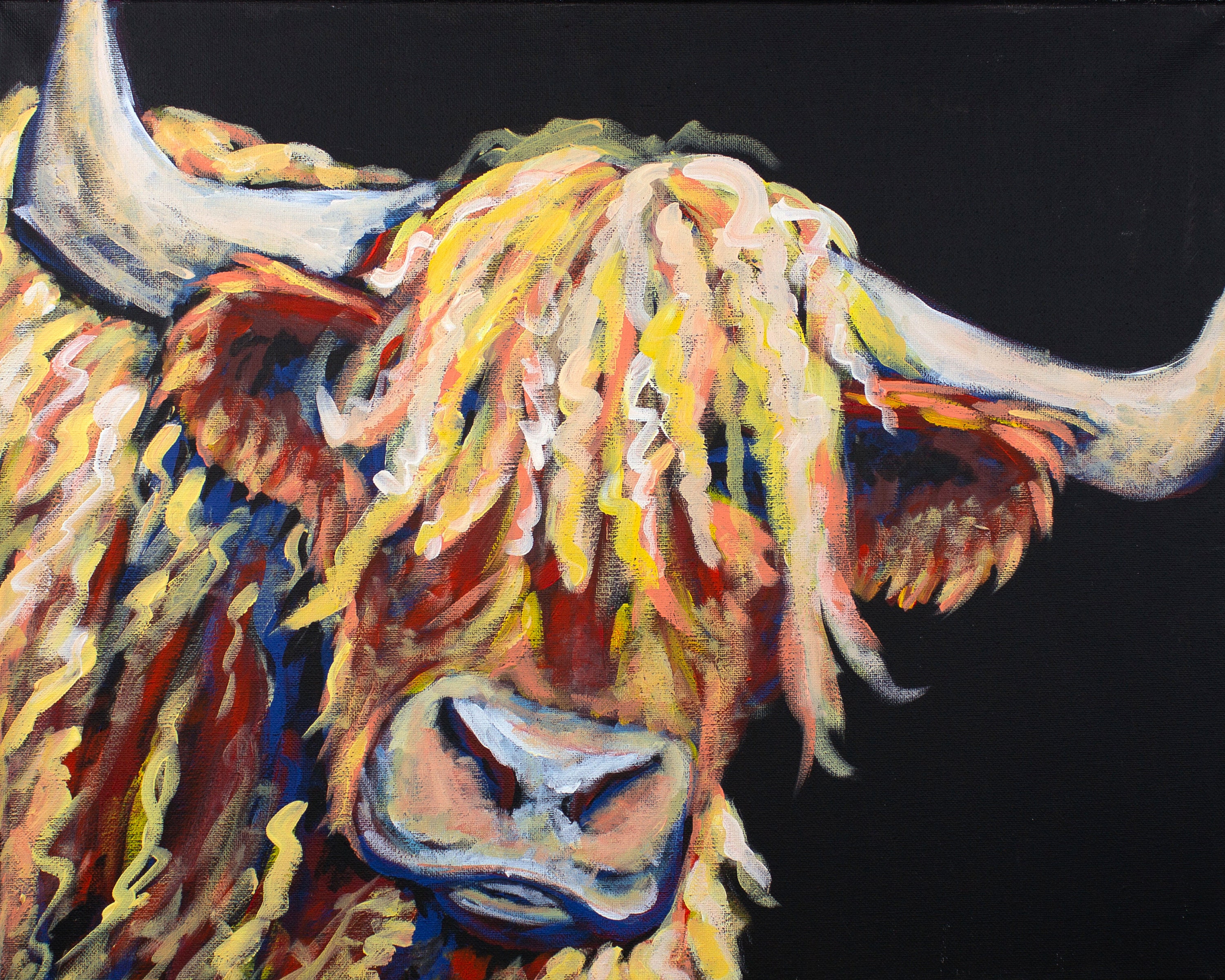 Highland Cow Painting Print Fuzzy Cow Print Abstract Colorful Cow ...