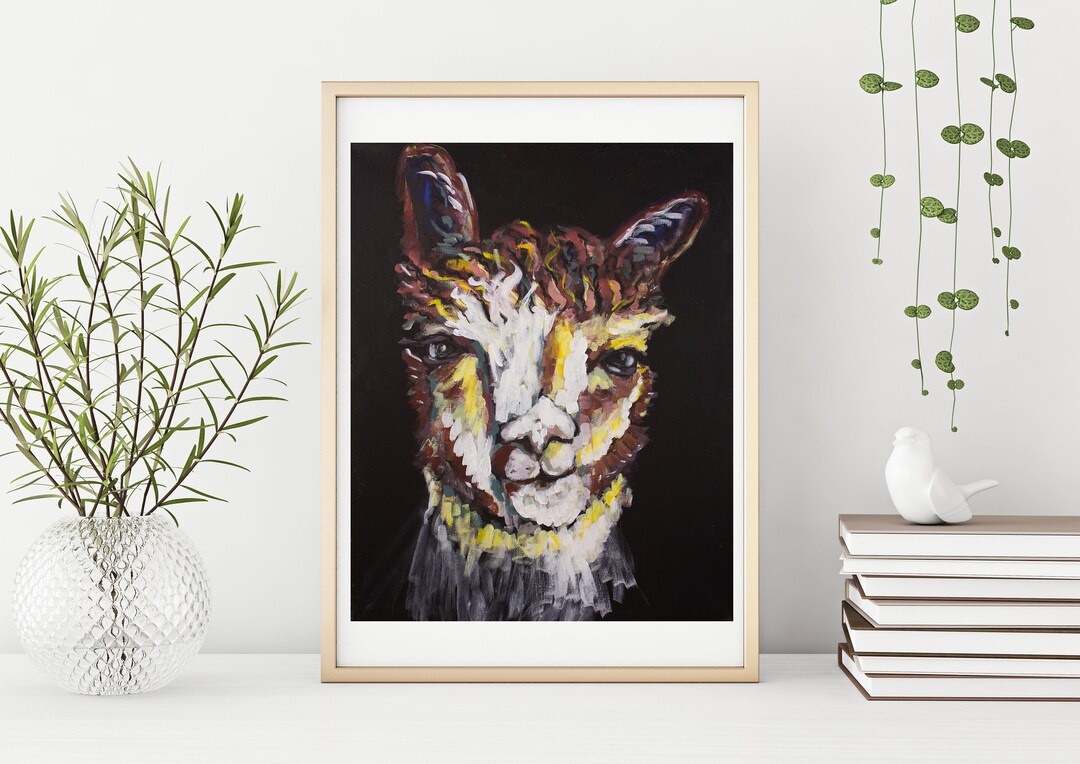 Alpaca Portrait Painting Print Abstract Face Alpaca Farm Animal Picture ...