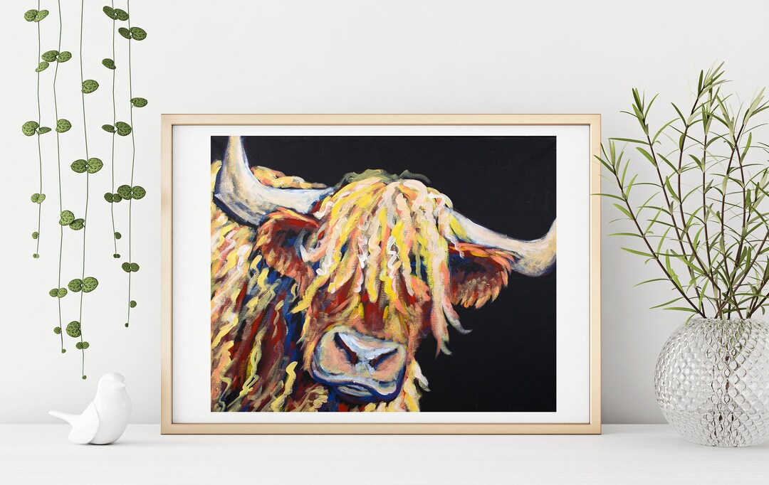 Highland Cow Painting Print Fuzzy Cow Print Abstract Colorful Cow ...