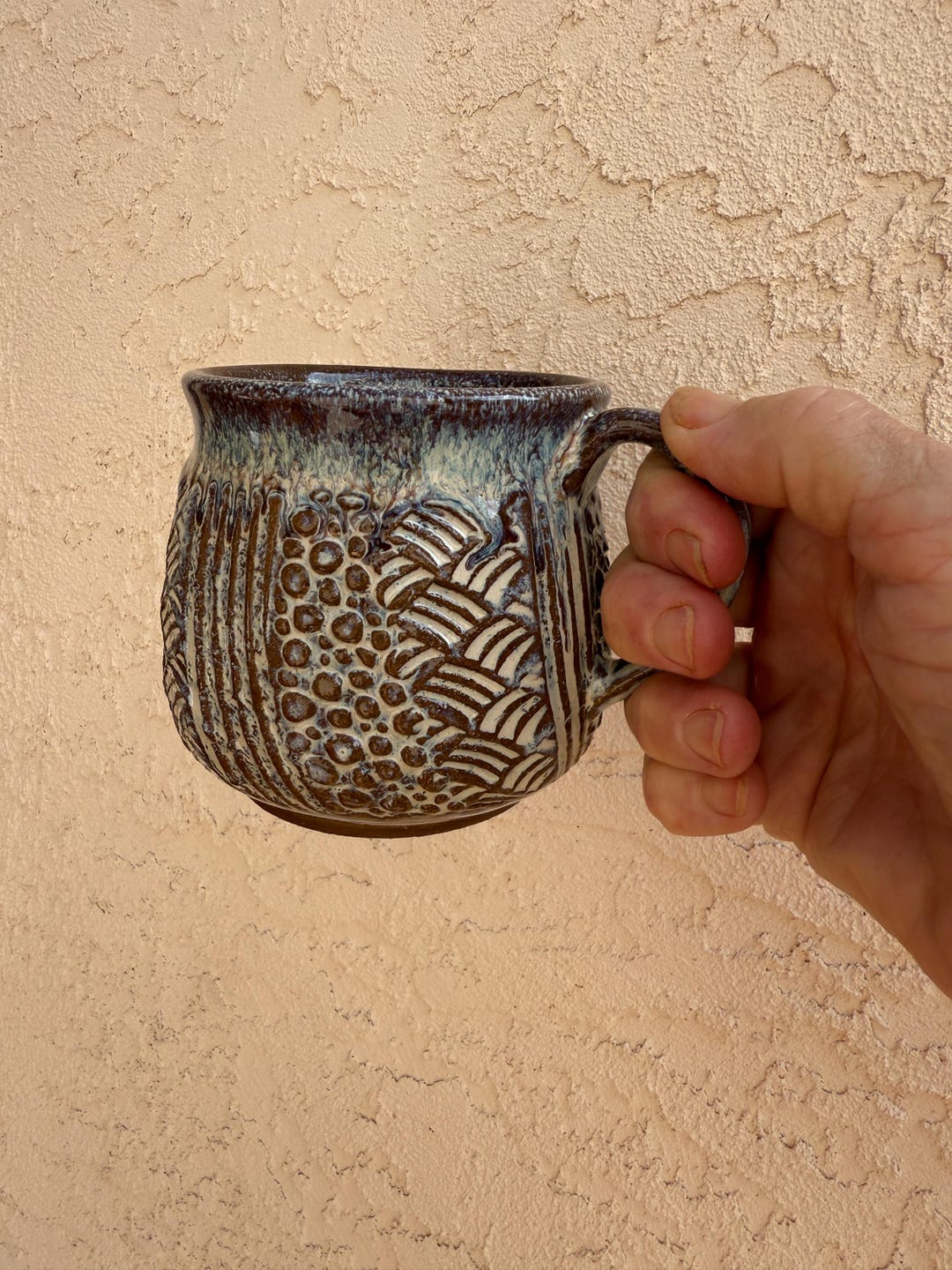 Mug 3 1/2 Inches Tall Busy Carving Tao of Clay. Ivory & Floating Orange ...