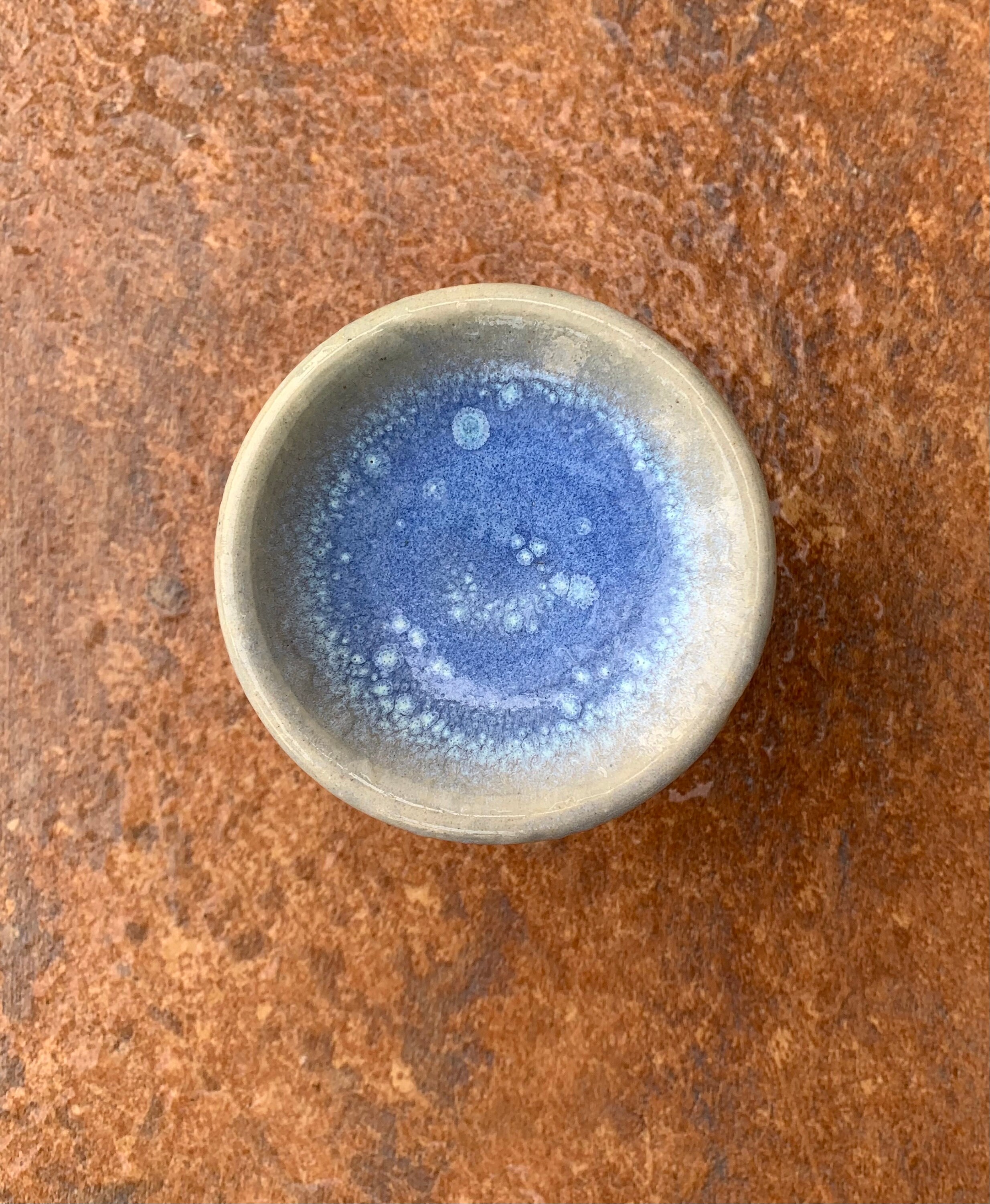 Chalice 2 Inches Tall Opal Blue Over Ivory on Recycle White Clay Travel ...