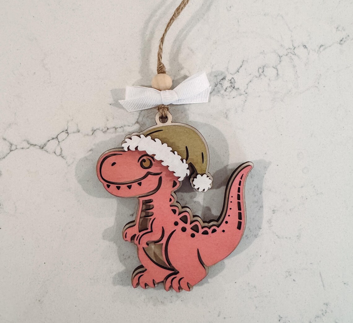 T-rex Christmas Ornament | Festive Dino With Santa Hat - Etsy