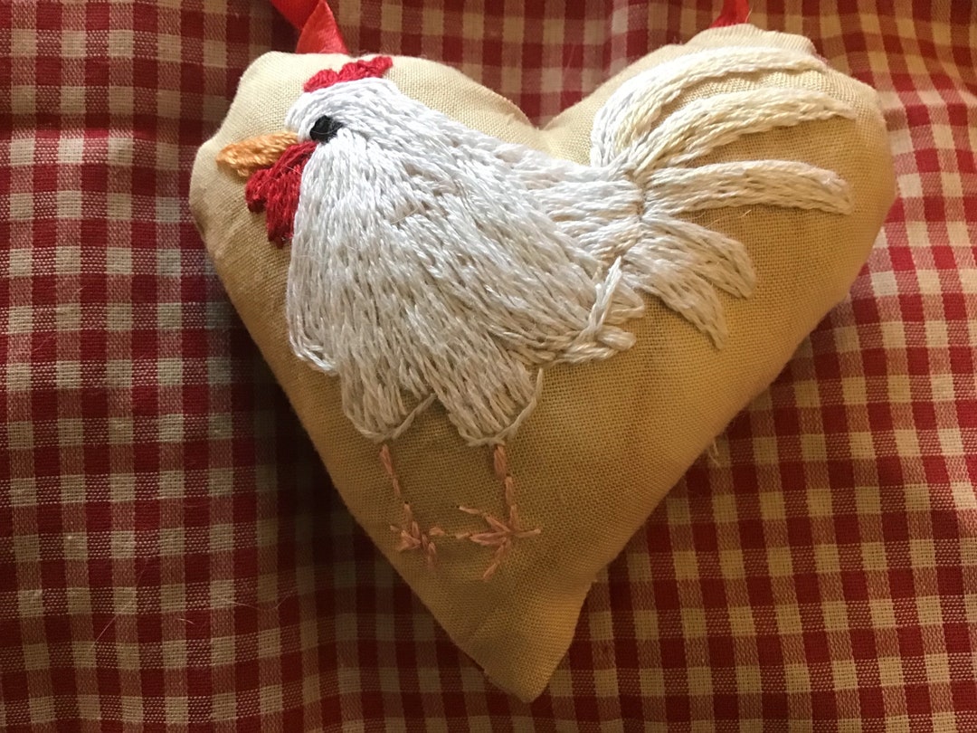 Rooster Heart Ornament/pillow Hand Embroidered - Etsy
