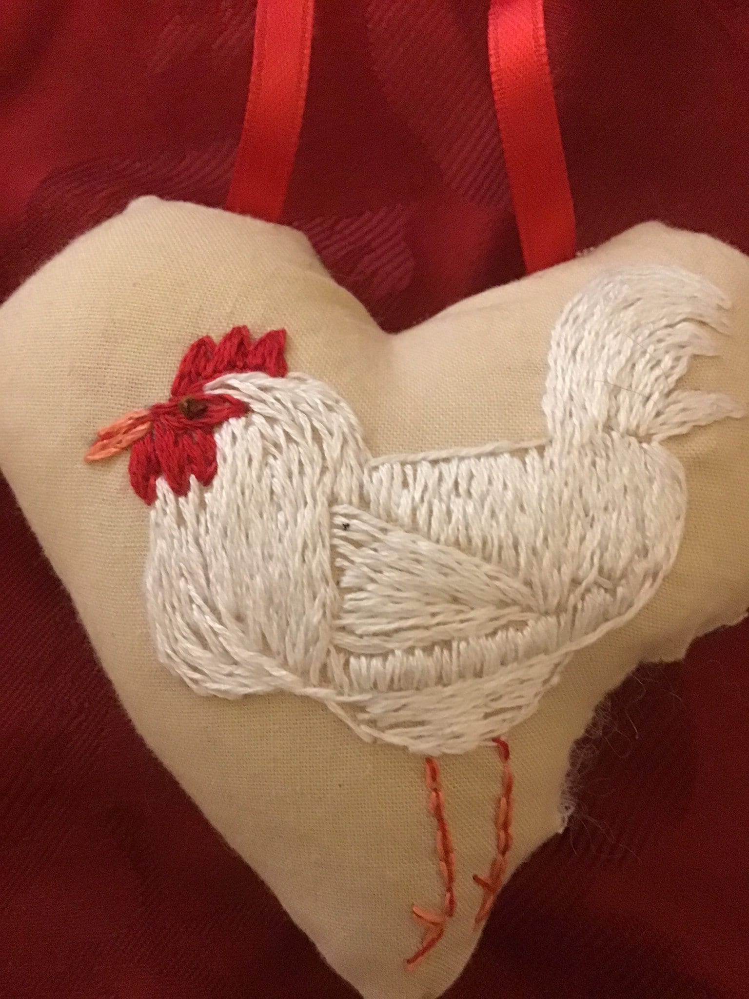 Rooster Heart Ornament/pillow Hand Embroidered - Etsy