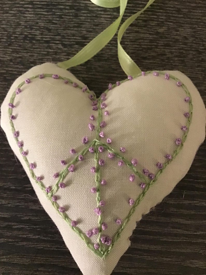Peace Sign Heart Pillow/ornament, Hand Embroidered, Light Pink - Etsy