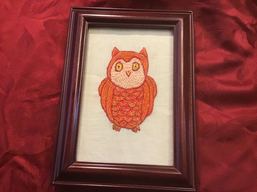 Hand Embroidered Owl, Primitive, Framed, Folk Art - Etsy