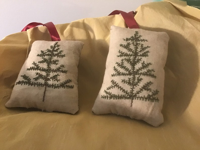 Primitive Pine Tree Ornament, Hand Embroidered - Etsy