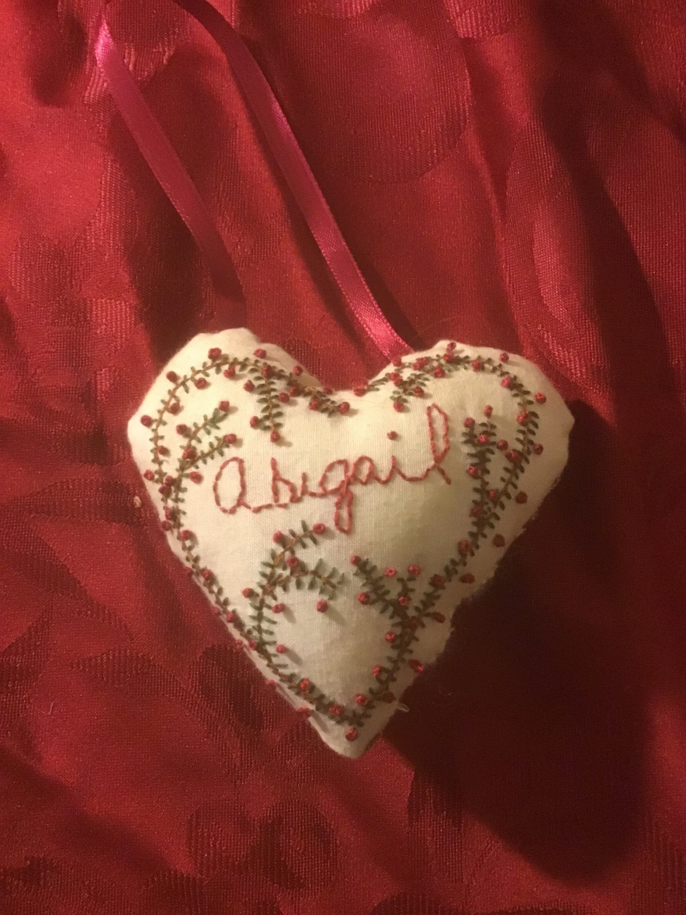Custom Hand Embroidered Pillow Personalized Ornament Heart - Etsy