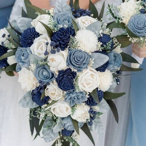 Bouquet Cascade Dusty Slate Blue Sola Wood and Dried Flower - Etsy