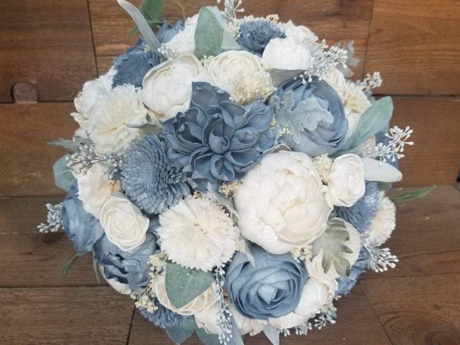 Custom Bouquet Dusty Slate Steel Blue Sola Wood Flower Faux - Etsy