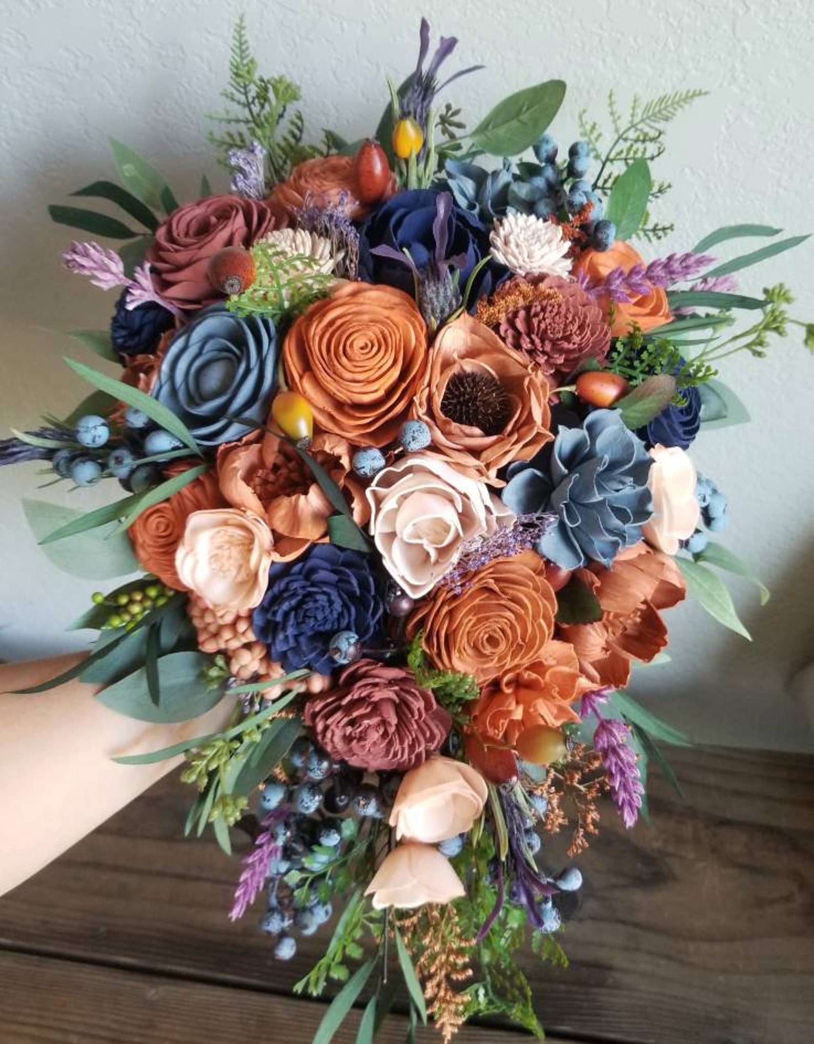 Custom Bouquet Rust Burnt Orange Slate Dusty Blue Navy - Etsy