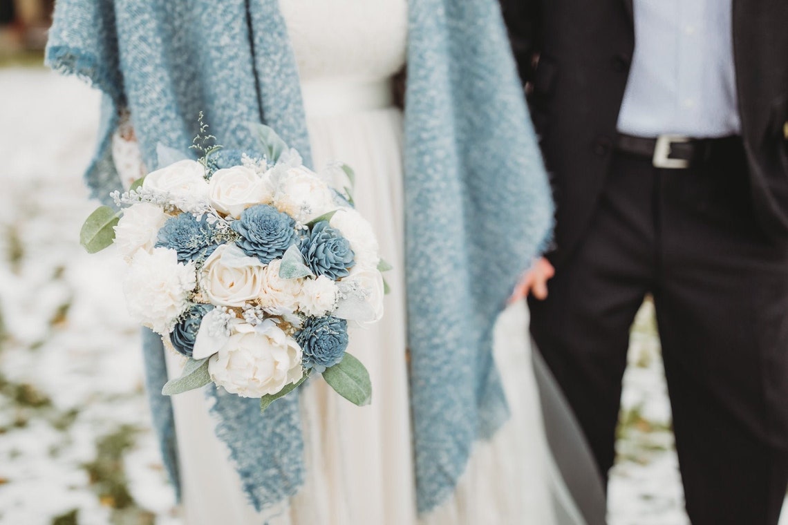 Custom Bouquet Dusty Slate Steel Blue Sola Wood Flower Faux - Etsy