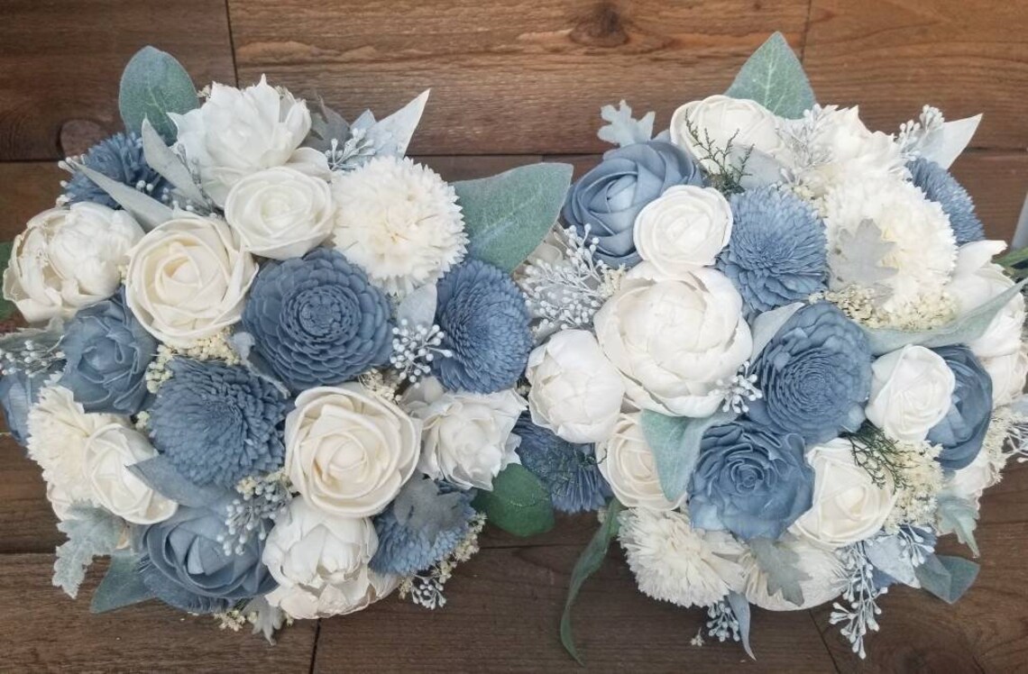Custom Bouquet Dusty Slate Steel Blue Sola Wood Flower Faux - Etsy