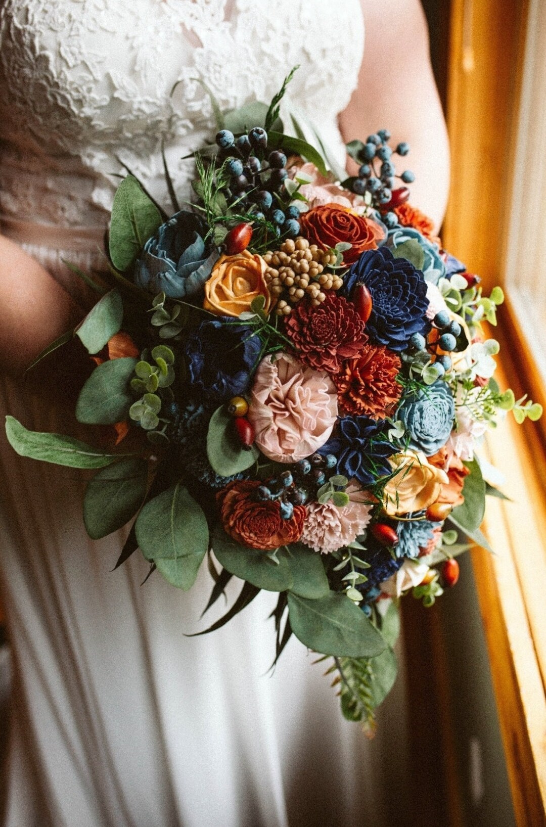Custom Bouquet Rust Burnt Orange Slate Dusty Blue Navy Terracotta Peach ...