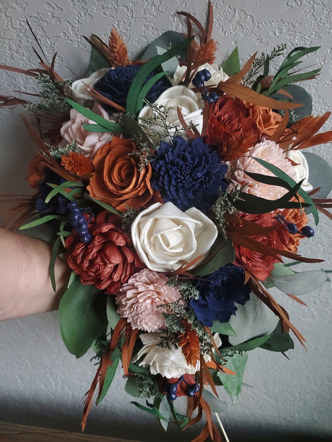 Custom Bouquet Rust Burnt Orange Blue Navy Terracotta Blush Ivory Sola ...