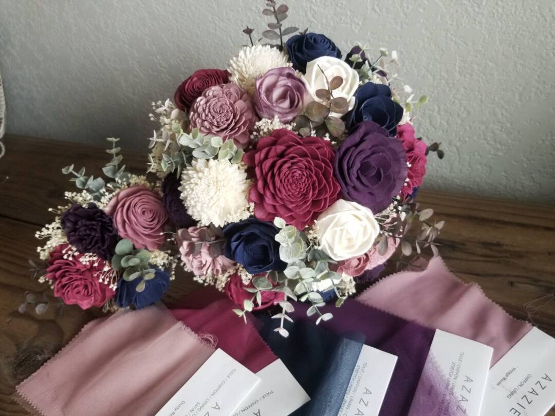 Custom Bouquet Navy Purple Mulberry Dusty Rose Mauve Sola Flower Dried ...