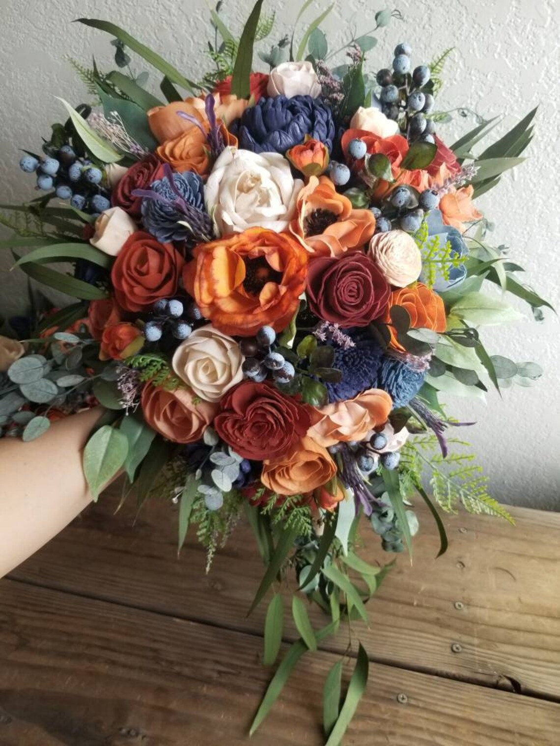 Custom Bouquet Rust Burnt Orange Slate Dusty Blue Navy - Etsy