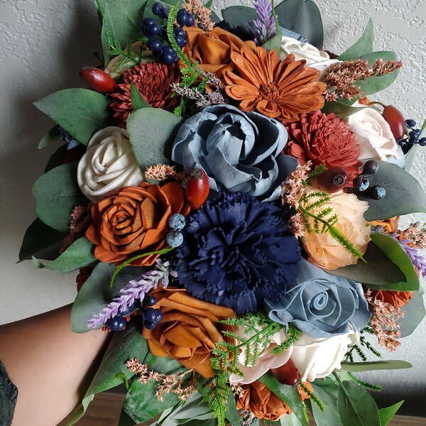 Terracotta and Navy Blue Flowers - Etsy