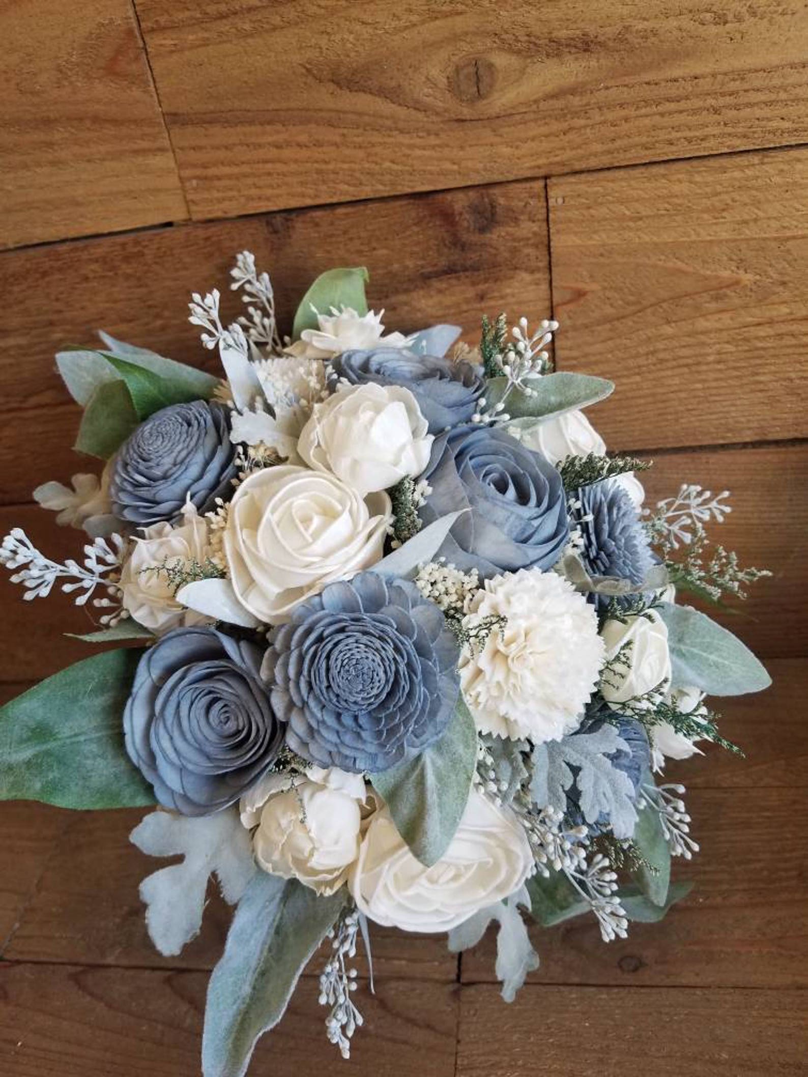 Bouquet Cascade Dusty Slate Blue Sola Wood and Dried Flower - Etsy