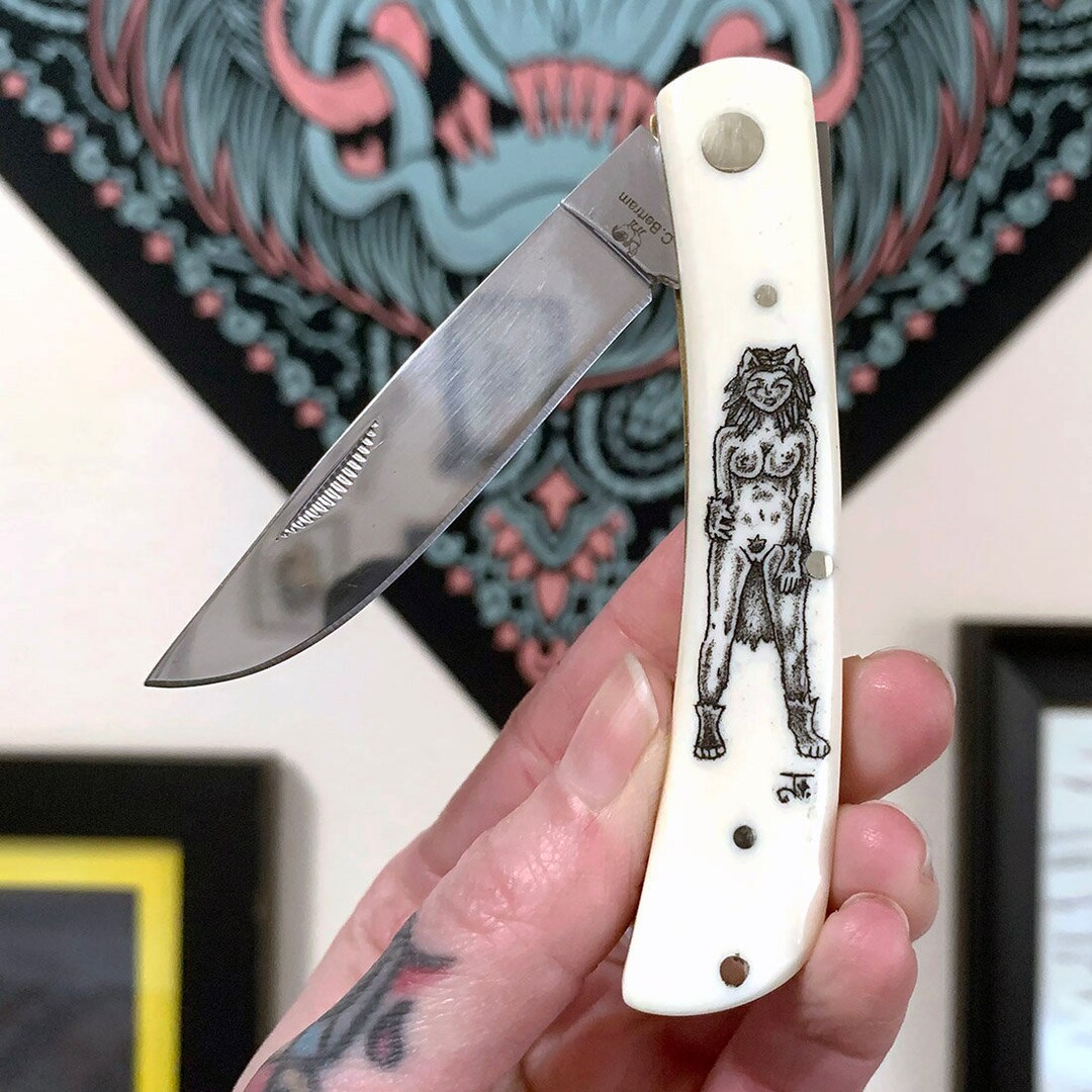 Werewolf Pinup Scrimshaw Dirt Buster Jr Knife sale - Etsy