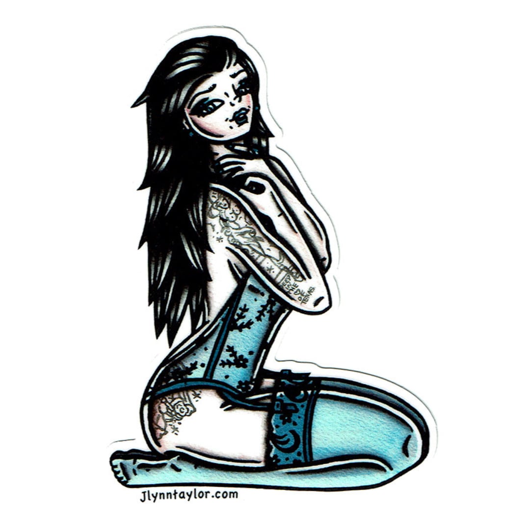 Blue Lingerie Pinup Sticker Etsy
