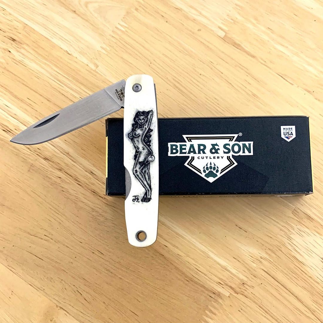 Devil Pinup Scrimshaw Pen Knife (mature Content) - Etsy