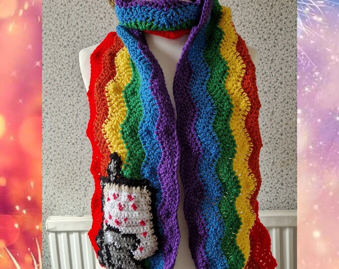 Nyan Cat-inspired Scarf, Rainbow, Pop Tart, Crochet, Adult Size - Etsy