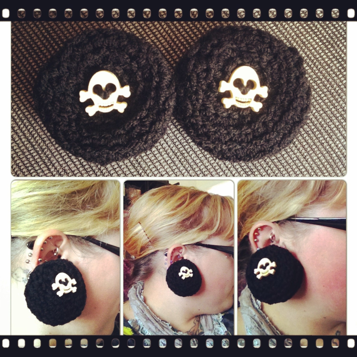 Crocheted Plug Mittens / Lobe Gloves / Ear Muffs With Skull - Etsy UK