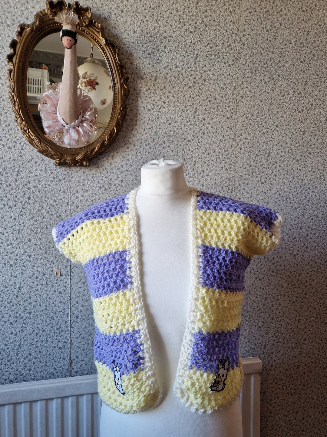 Easterween Crochet Short Sleeve Shrug Cardigan, Lilac and Lemon With ...