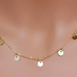 Coin Drop Gold Choker, Coin Drop Necklace, Disc Dangle Necklace, 14k ...