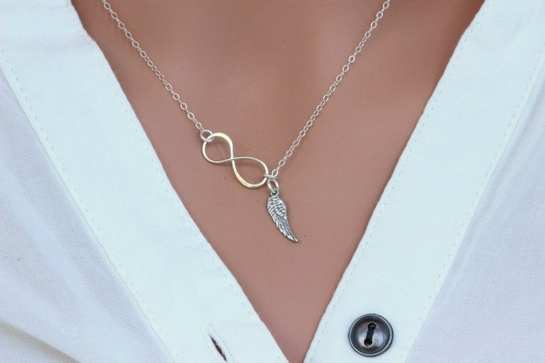 Sterling Silver Infinity Angle Wing Lariat Necklace: Memorial Gift - Etsy