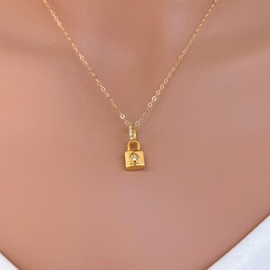 Gold Lock Necklace - Padlock Necklace, Gold Layering - Tiny CZ Lock ...