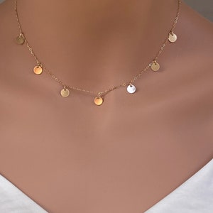 Coin Drop Gold Choker, Coin Drop Necklace, Disc Dangle Necklace, 14k ...