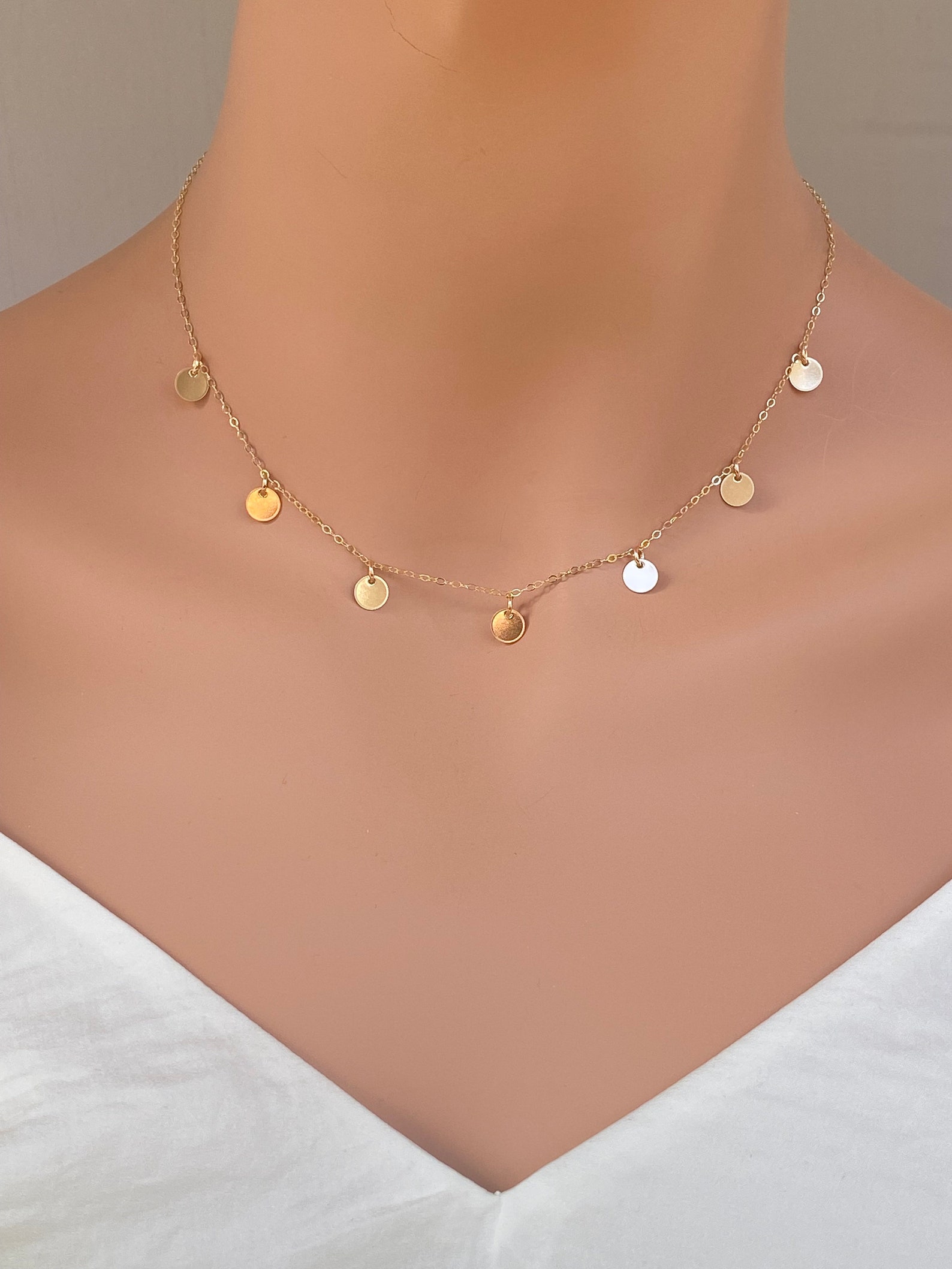 Coin Drop Gold Choker Coin Drop Necklace Disc Dangle - Etsy